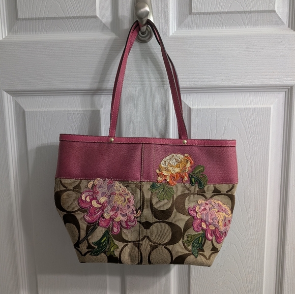 Coach | Bags | Coach Flower Applique Pink Tote Bag | Poshmark